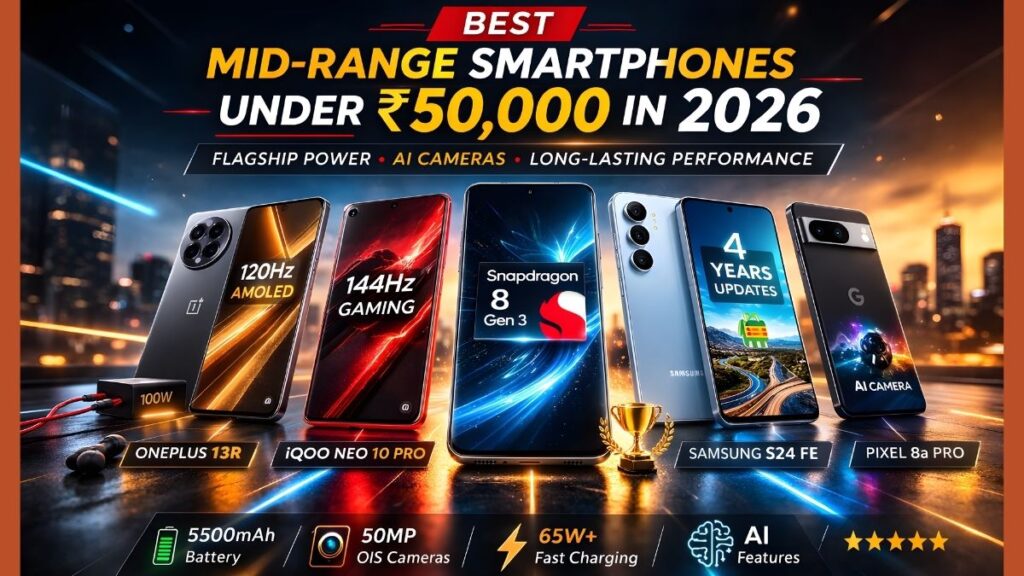Best mid-range smartphones under ₹50,000 in 2026